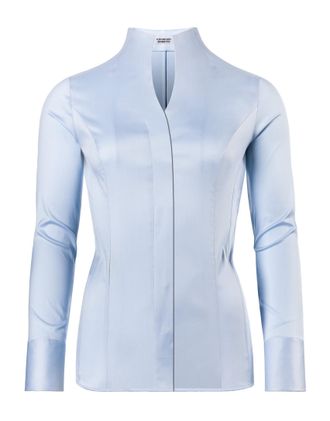 Vincenzo Boretti Bluse, Slim-fit/tailliert, Stretch, Kelchkragen - bügelleicht eisblau 34