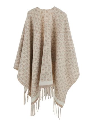 Ferragamo Womens Cape Beige Wool With Gancini Embroidery Coat