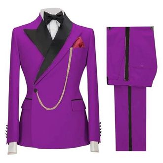 Generic Costume 2 pi&egrave;ces pour homme avec fermoir en m&eacute;tal coupe ajust&eacute;e blazer costume et pantalon ensemble d&eacute;contract&eacute; daffaires mariage smoking, violet, XXL