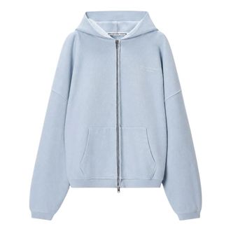 Alexander Wang SweaT-shirt zipp&eacute; oversize en cristal - Femme - Sweatshirts et sweats &agrave; capuche - Bleu - Taille: 40 FR