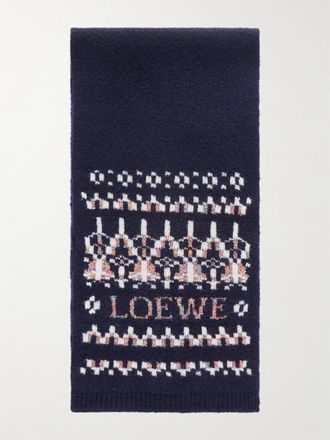 Loewe Schal Aus Einer Wollmischung Mit Fair-isle-muster Und Pailletten - Blau