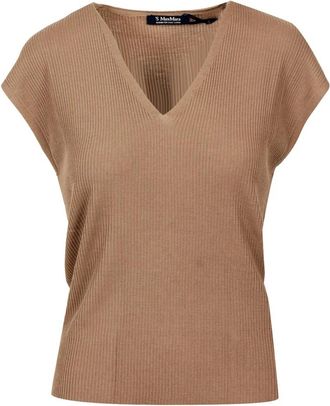 Max Mara Rippstrick-Pullover mit V-Ausschnitt - - Knitwear - Damen - Beige - L