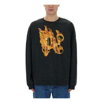 Palm Angels Burning Monogram Crewneck - Homme - Sweatshirts et sweats &agrave; capuche - Noir - Taille: L