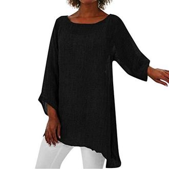 Generic Chemise surdimensionn&eacute;e en lin pour femme - T-shirts &agrave; manches longues pour femme - Chemises surdimensionn&eacute;es en lin pour l&eacute;t&eacute; - Grande taille d&eacute;contr