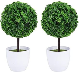 Vosarea Boules De Buis Artificielles Petits Arbres Topiaires Plantes Artificielles Verdure en Pots pour Bureau &Agrave; Domicile Ext&eacute;rieur (Lot De 2)