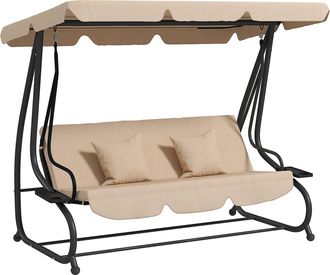 OUTSUNNY 2 in 1 Hollywoodschaukel mit Liegefunktion 3-Sitzer Gartenschaukel mit Sonnendach, Getr&auml;nkehalter Kissen Schaukelbank belast bis 340kg, Gartenliege f&uuml;