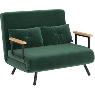 HOMCOM Canap&eacute; convertible 2 places HOMCOM - dossier r&eacute;glable &agrave; 5 niveaux et 2 coussins - tissu effet velours - 102 x 73 x 81 cm - vert