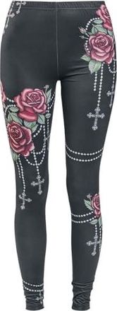 Rock Rebel by EMP Femme Leggings Noirs avec Roses et Croix M