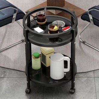 Generic Runder Beweglicher Beistelltisch Mit Geländer Und Rädern for Die Verwendung Auf Dem Sofa Im Wohnzimmer, Schlafzimmer(Black+Black,40x40x50cm)