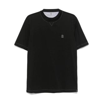 Brunello Cucinelli Schwarze Baumwoll-Jersey-Logo-T-Shirts - - Tops - Herren - Schwarzk - S
