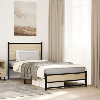 vidaXL Giroletto Senza Materaso In Metallo Rovere Sonoma 90x200 Cm - Vidaxl