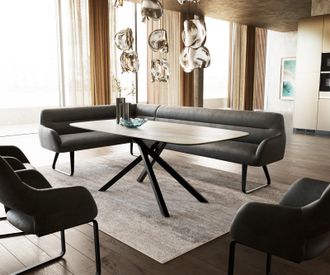 DELIFE Esszimmerbank Taya-Flex 285x190 cm Mikrofaser Anthrazit Vintage Kufengestell flach Schwarz Taschenfederkern Rechts, Eckb&auml;nke