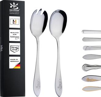 Gehring Gehring Solingen Flower Salatbesteck 2-teilig I Edelstahlbesteck I Salatl&ouml;ffel I Salatgabel I Servierbesteck I Edelstahlbesteck I sp&uuml;lmaschinengeeigne