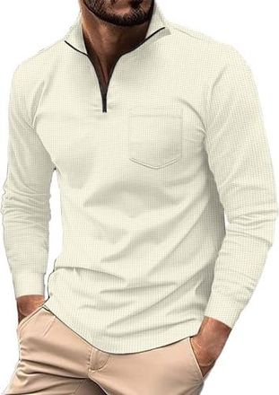 Generic Chemise de travail &agrave; manches longues pour hommes : chemises d&eacute;contract&eacute;es avec fermeture &eacute;clair 1/4 Chemises &agrave; manches longues gaufr&eacute;e Chemise de lois
