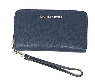 Michael Kors Jet Set Travel Large Flat Multifunction Phone Case Wristlet Pebble Leather