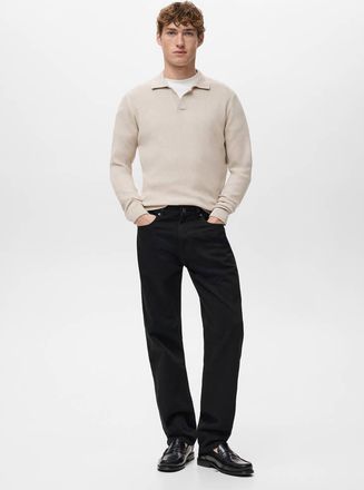 Mango Pull-over polo coton m&eacute;lang&eacute; maille c&ocirc;tel&eacute;e beige - Homme - XXL - MANGO MAN