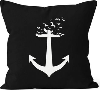 Autiga Kissenbezug Anker Vögel Anchor Birds Kissen-Hülle Deko-Kissen 40x40 Baumwolle schwarz Pullover