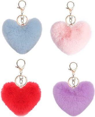 Lurrose 4 St&uuml;ck Pl&uuml;sch Ball Schl&uuml;ssel Bund S&uuml;&szlig;er Flauschiger Schl&uuml;sselanh&auml;nger Herz Pom Pom Schl&uuml;sselanh&auml;nger Rosa Rucks&auml;cke Nachahmung Von Rex-kaninchenfell 