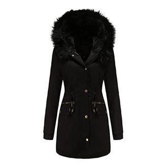Generic Manteau dhiver &eacute;pais pour femmes avec fourrure - Couleur unie - Parka dhiver avec capuche - Coupe-vent avec poches - Longueur moyenne - Veste dhiver -