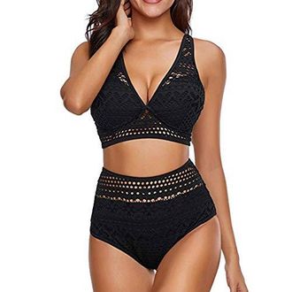 Generic Hauts pour hommes avec dentelle à la taille crochetée bikini en dentelle, pièces en V, décolleté, maillot de bain, deux tankinis de maillot de bain po
