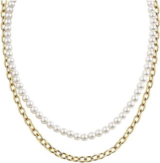 Zeeme Stainless Steel Collier Edelstahl/PVD gelb Perlen