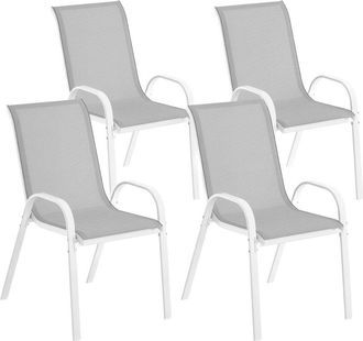 OUTSUNNY Chaises de jardin - Outsunny - lot de 4 - empilables - accoudoirs courb&eacute;s - dossier haut inclin&eacute; - cadre en acier - gris