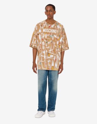 Moschino Bedrucktes T-Shirt aus Bio-Baumwolljersey - Beige