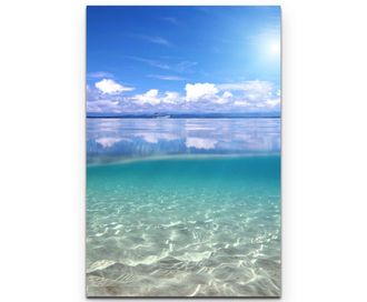 Paul Sinus Art Leinwandbilder | Bilder Leinwand 90x60cm Meerblick über und unter dem Wasser - Karibik