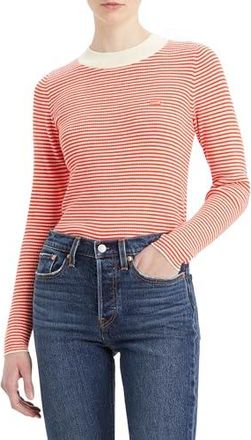 Levi's Crew Rib Sweater, Vanilla Stripe Flame Scarlet, M Femme