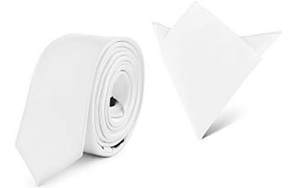 Ladeheid Ensemble Cravate & Pochette Costume Homme SP/P (150cm x 5cm, 22cm x 22cm, Blanc)