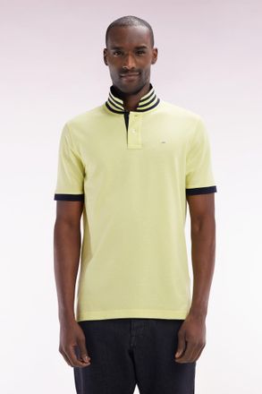 Eden Park Polo À Manches Courtes En Piqué De Coton Pima Jaune Dessous De Col Cerclé Coupe Droite