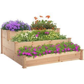 OUTSUNNY Hochbeet 3-stufige Gartenbeet Pflanzenbeet Kr&auml;uterbeet Blumentreppe f&uuml;r Balkon Garten Natur Tannenholz 120 x 120 x 56 cm