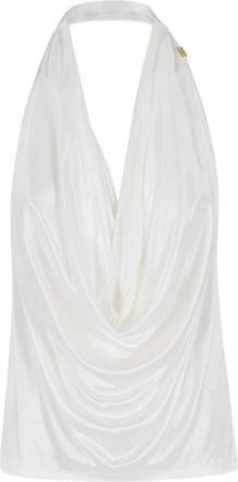 Elisabetta Franchi Femme, Tops, Blanc, Taille: 42 FR Shiny Viscose Jersey Top