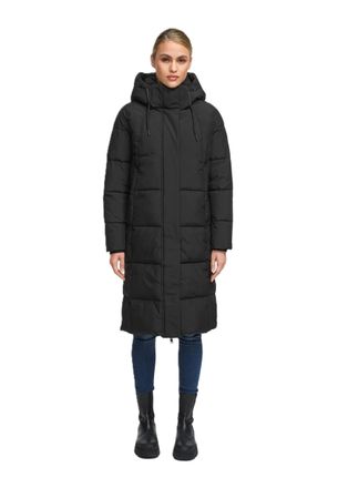 Marikoo Damen Wintermantel (XS-6XL) gesteppt, lange Form, abnehmbare Kapuze, Magnettaschen - N057 - Schwarz Gr.XXL - Gr.XXL