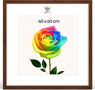 MG Design Bilderrahmen 60 x 60 cm - Posterrahmen mit Braun Holzrahmen (Echtholz) und bruchsicherem Acrylglas, Hoch & Quer mit stabiler Wandaufh&auml;ngung