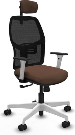 Piqueras y Crespo B&uuml;rostuhl Alfera mit wei&szlig;en und schwarzen Armlehnen, h&ouml;henverstellbare Lendenwirbelst&uuml;tze und h&ouml;henverstellbares Kopfteil, Schwarz / Dunkelbraun