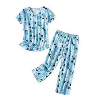 Generic Ensemble de Pyjama Femmes Manches Courtes Coton avec Pantalon, Doux &agrave; Porter et Confortable f24