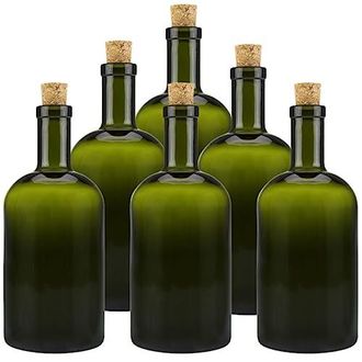 mikken Art Lot de 6 bouteilles en verre vert et marron de 500 ml avec bouchon en liège