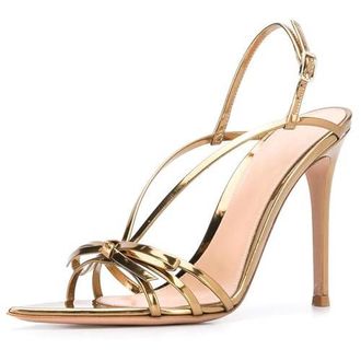Generic Eestfy Sandales à Talons Stiletto Femme Cuir Verni Doré Bride Bouclée Bout Pointu Talons de Robe du Soir Sandales de Réception de Mariée pour Gala de 