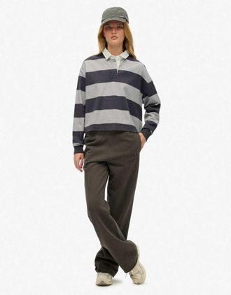 Superdry Athletic Essentials - Gestreiftes Rugby-Top in Anthrazit/meliertem Gletschergrau