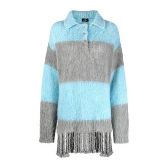 Etro Gestreiftes Strick-Poloshirt mit Fransenbesatz - - Knitwear - Damen - Blau - 2XS