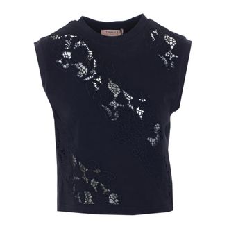 Twinset Femme, Tops, Noir, Taille: 38 FR Knit Crop Top with Lace Inserts