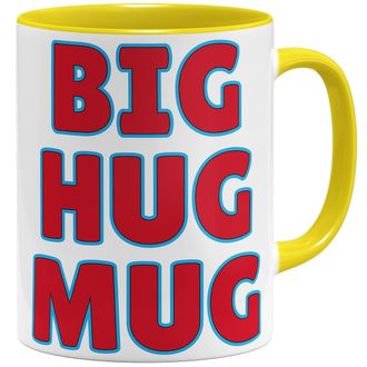 OM3 witzige Kaffee-Tasse mit Spruch - Big Hug Mug - Keramik Becher - 325ml - Beidseitig Bedruckt - Gelb