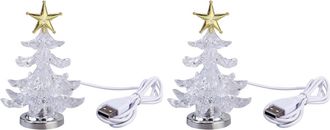 DOITOOL Weihnachtsbaum Nachtlicht, 2 Stück Usb-Betrieben Acryl Beleuchteter Weihnachtsbaum Mit Stern Baumspitze Weihnachts-Tischleuchten Für Feiertagsdekorati