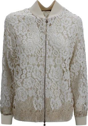 D.exterior Femme, Vestes, Blanc, Taille: 38 FR Lace Bomber Jacket