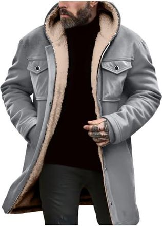 Generic Feelce Sweat à capuche pour homme avec fermeture éclair - Parka vintage rembourrée avec plusieurs poches - Veste dhiver chaude pour la marche athlétiq