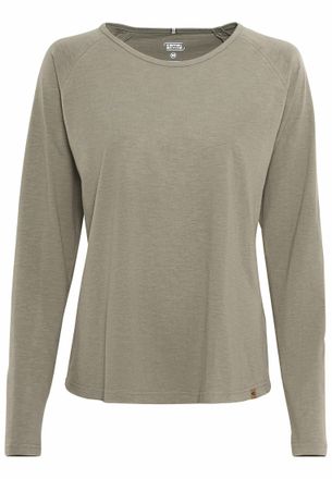 Camel Active Damen Basic Langarm T-Shirt mit Rundhalsausschnitt aus Reiner Baumwolle Khaki, Womenswear-XL