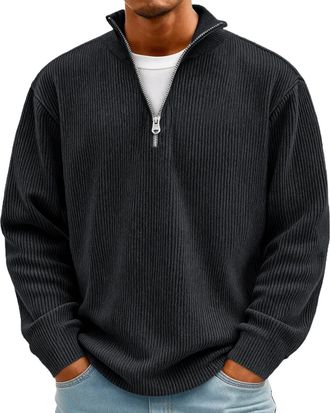 Generic Herren Rollkragenpullover Mit 1/4 Rei&szlig;verschluss Zip Pullover Warm Cord Langarm Winterpullover Sweater Arbeitspullover Langarmshirt Vintage Casual Swe