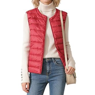 Generic Doudoune sans manches pour femme, l&eacute;g&egrave;re et sans col, fermeture &eacute;clair courte, pliable, rouge, taille 4XL