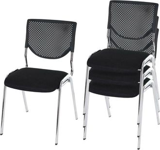 Hhg neuwertig] 4er-Set Besucherstuhl 303, Konferenzstuhl stapelbar, Stoff/Textil Sitz schwarz, Füße chrom